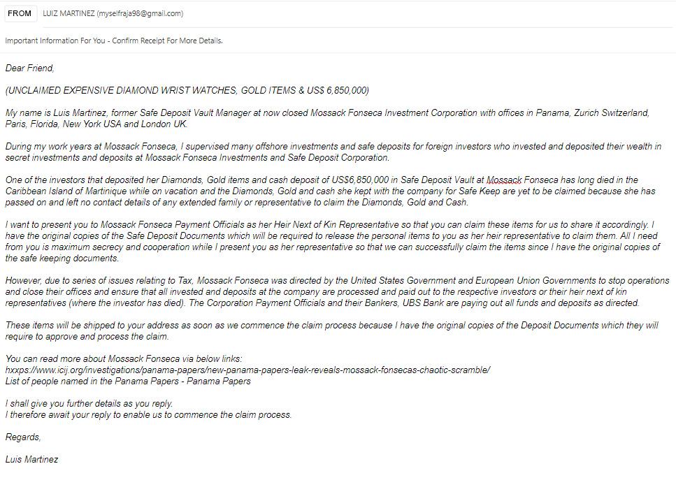 "Unclaimed Expensive Goods" Email Scam: A Deceptive Scheme Exploiting ...